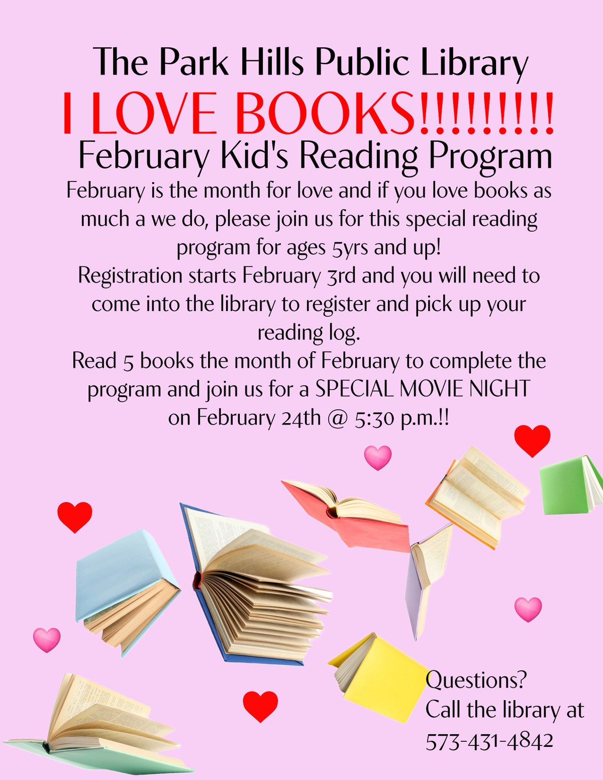 We Love Books ! February Kid's Reading Program — Park Hills Public Library